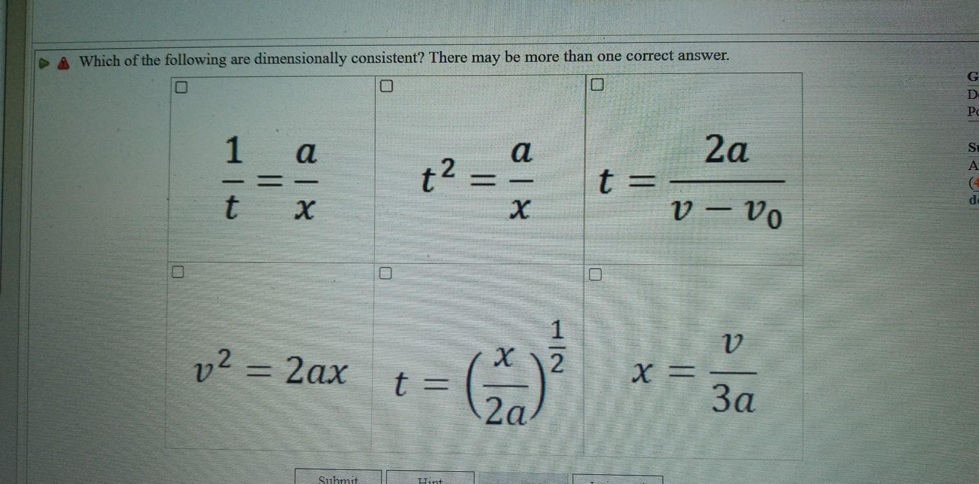 Solved t1=xat2=xat=v−v02a v2=2axt=(2ax)21x=3av | Chegg.com
