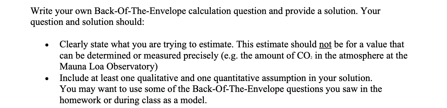 Solved Write your own Back-Of-The-Envelope calculation | Chegg.com
