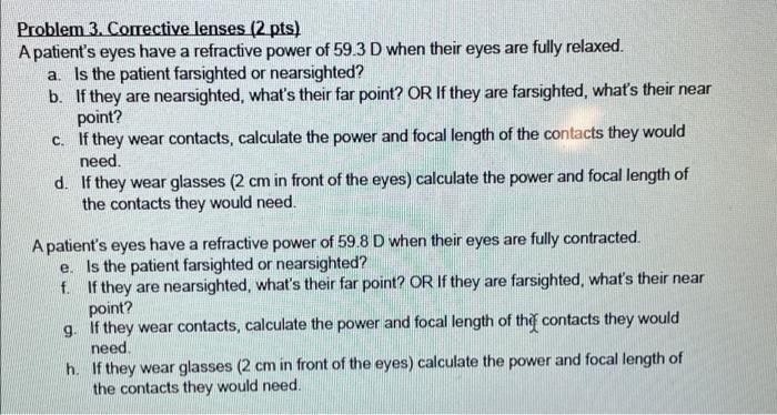 Solved Problem 3. Corrective lenses (2 pts) A patient's eyes | Chegg.com