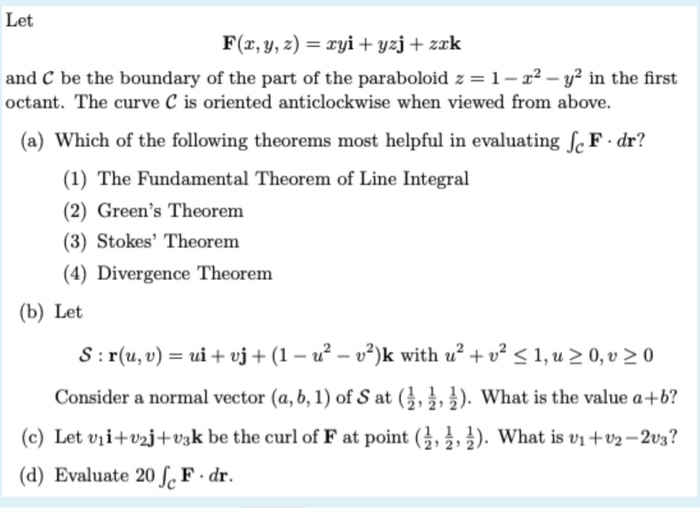 Solved Let Fx Y Z Xyiyzj Zok And C Be The Boundary 