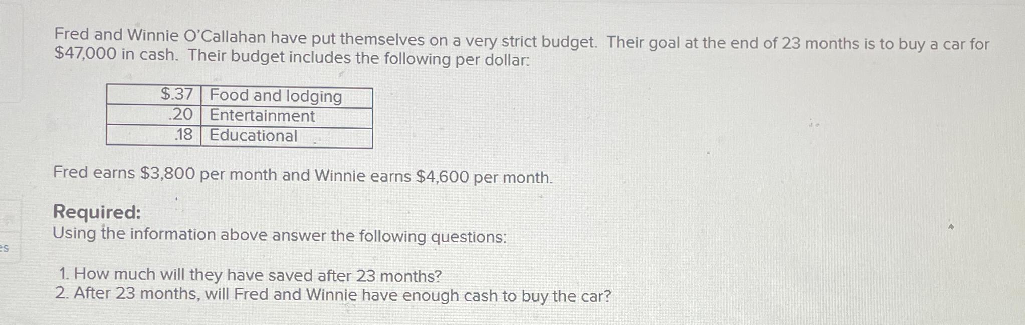 Solved Fred and Winnie O'Callahan have put themselves on a | Chegg.com
