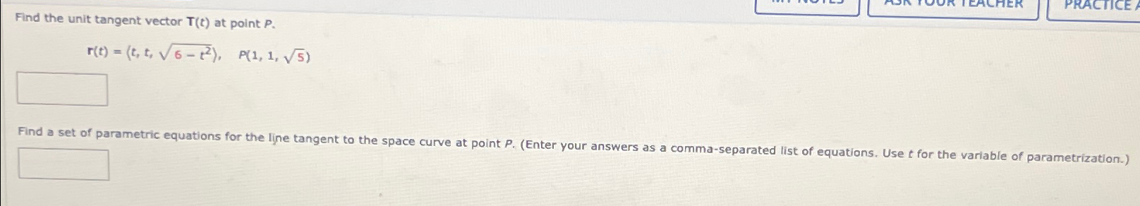 Solved Find the unit tangent vector T(t) ﻿at point | Chegg.com