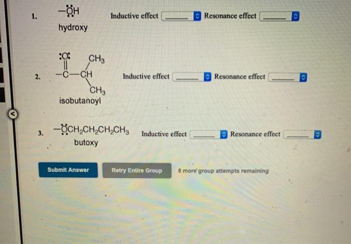 Solved 1. -OH hydroxy Inductive effect Resonance effect CH3 | Chegg.com