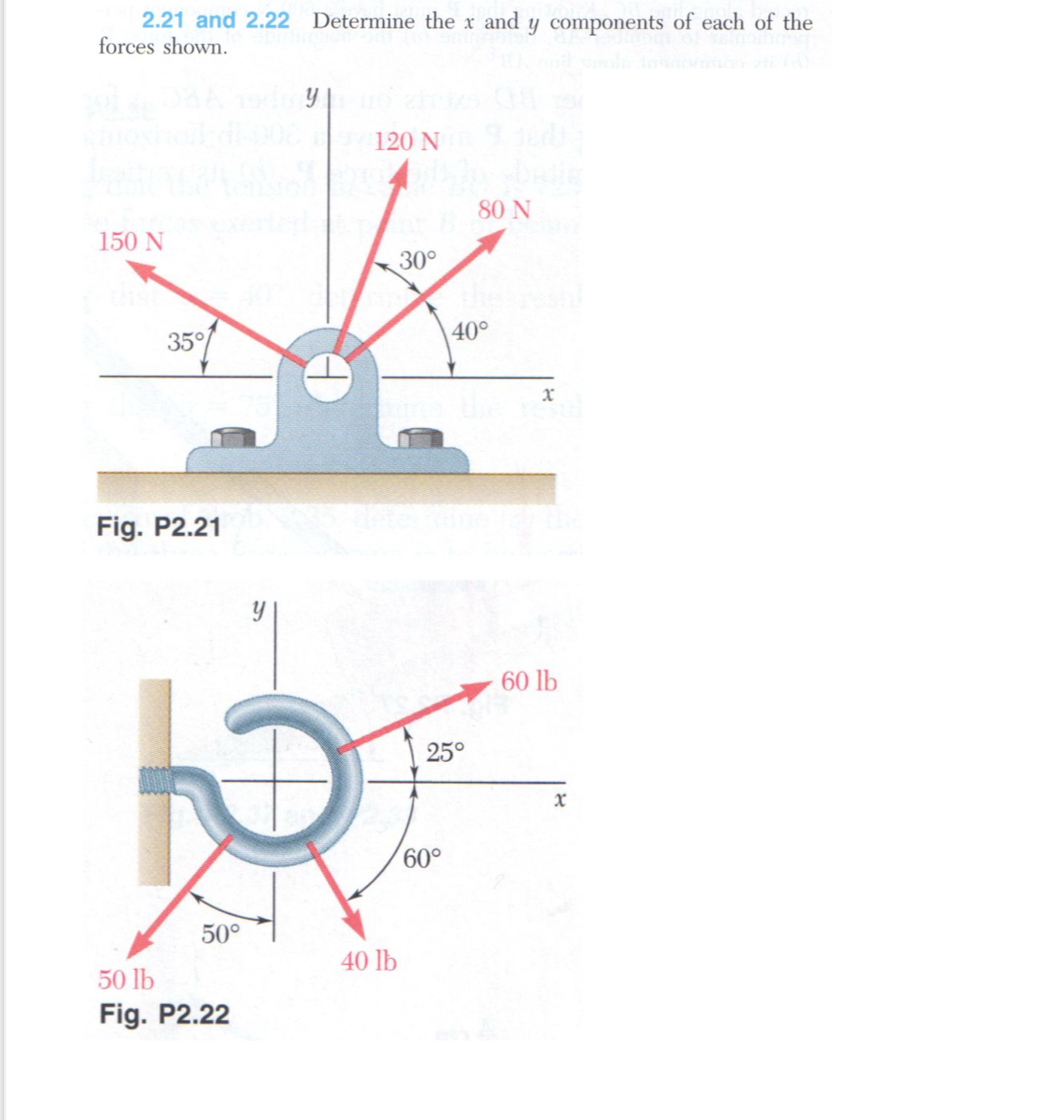 Solved 2.21 ﻿and 2.22 ﻿Determine the x ﻿and y ﻿components of | Chegg.com