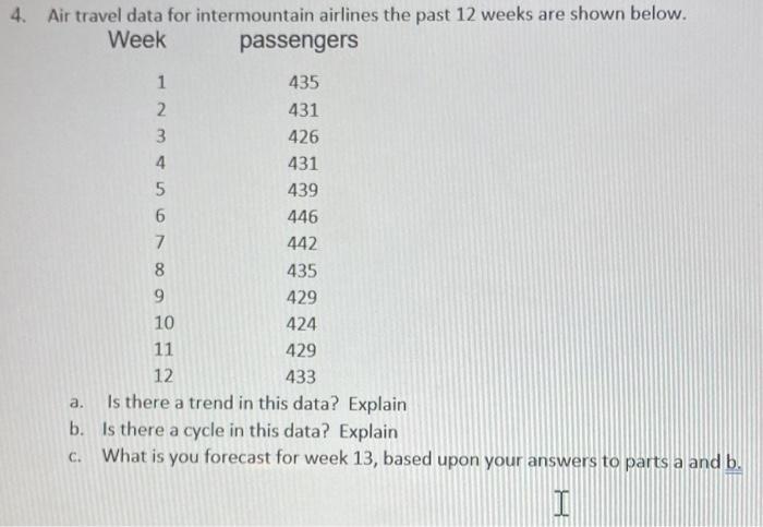 Solved 4. Air travel data for intermountain airlines the | Chegg.com