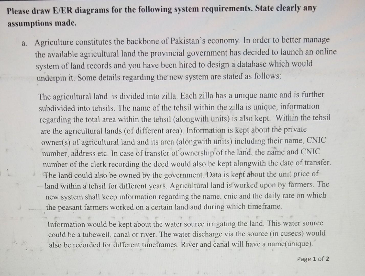 Solved lease draw E/ER diagrams for the following system | Chegg.com