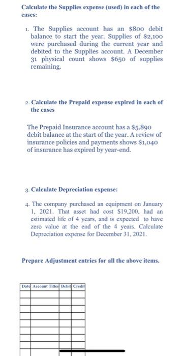 Solved 1. The Supplies account has an $800 debit balance to | Chegg.com