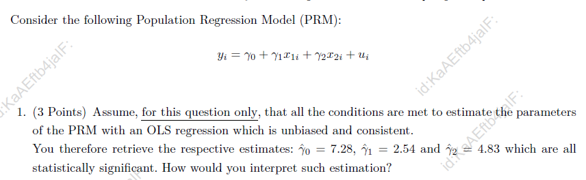 Solved Consider the following Population Regression Model | Chegg.com