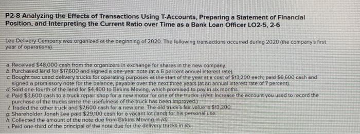 Solved P2.8 Analyzing the Effects of Transactions Using | Chegg.com