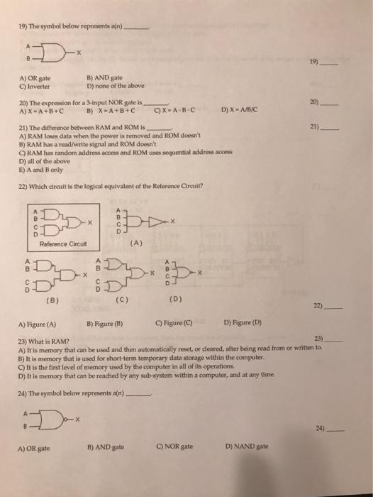 Solved 19) The symbol below represents a(n). 19) B) AND gate | Chegg.com