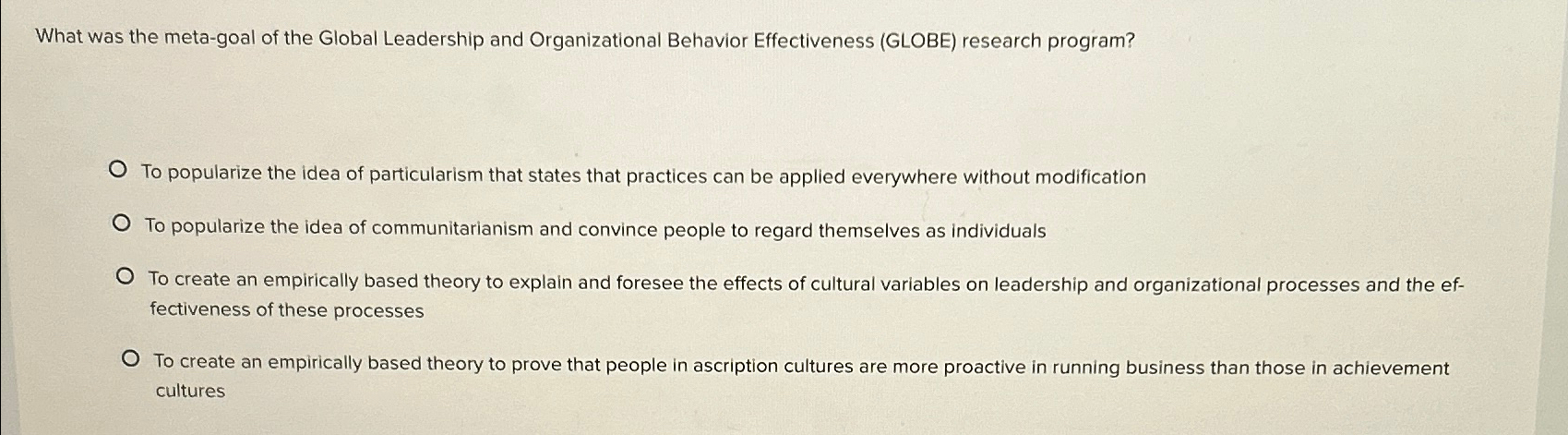 Solved What was the meta-goal of the Global Leadership and | Chegg.com