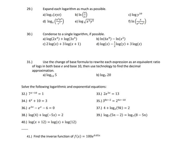 29.) Expand each logarithm as much as possible. a) | Chegg.com