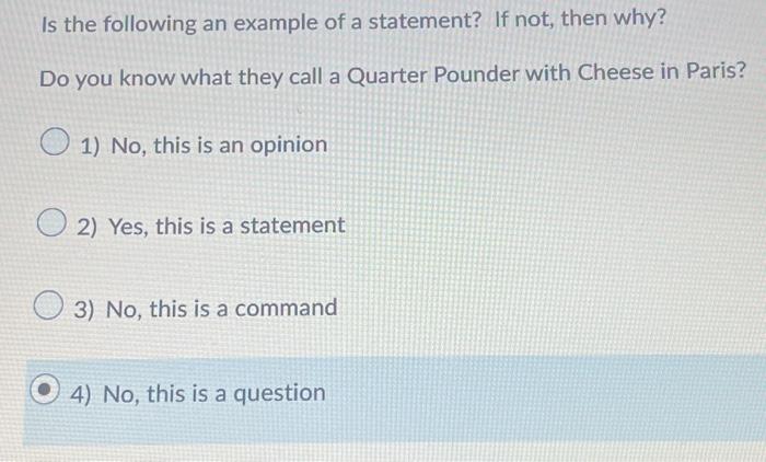 Solved Is the following an example of a statement? If not, | Chegg.com
