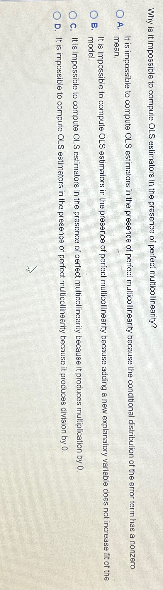 Solved Why is it impossible to compute OLS estimators in the | Chegg.com