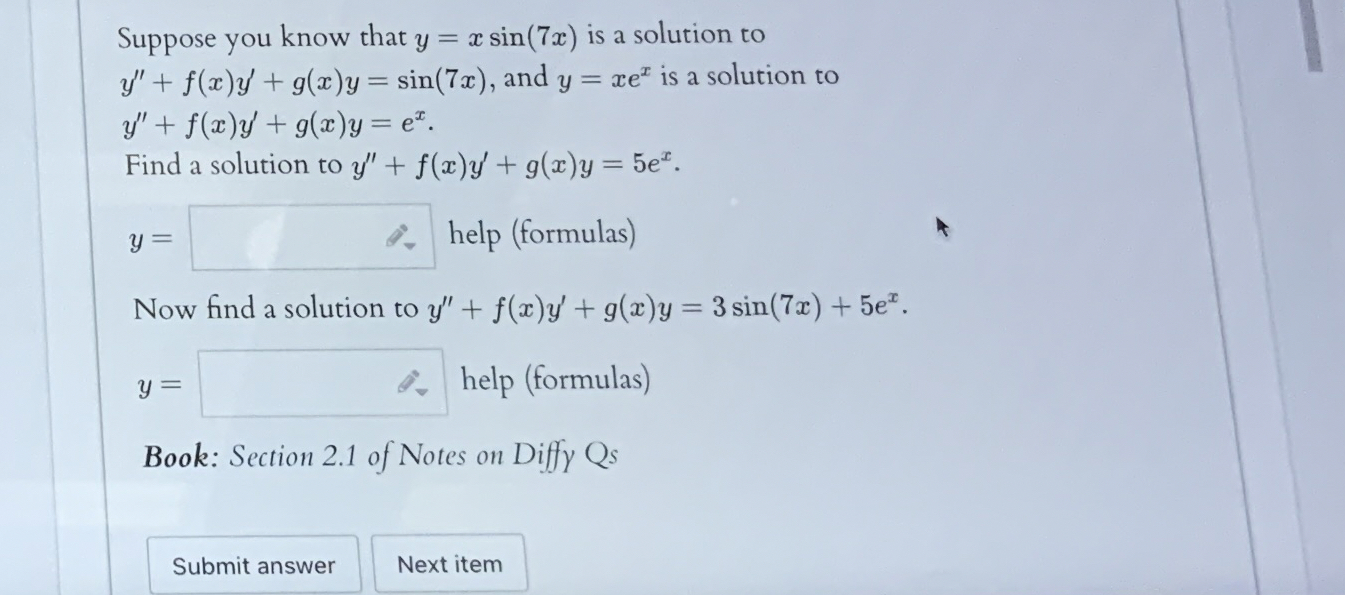 Solved Suppose you know that y=xsin(7x) ﻿is a solution | Chegg.com