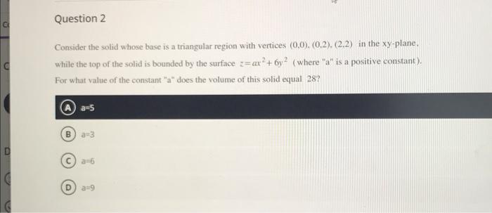 Solved Consider the solid whose base is a triangular region | Chegg.com