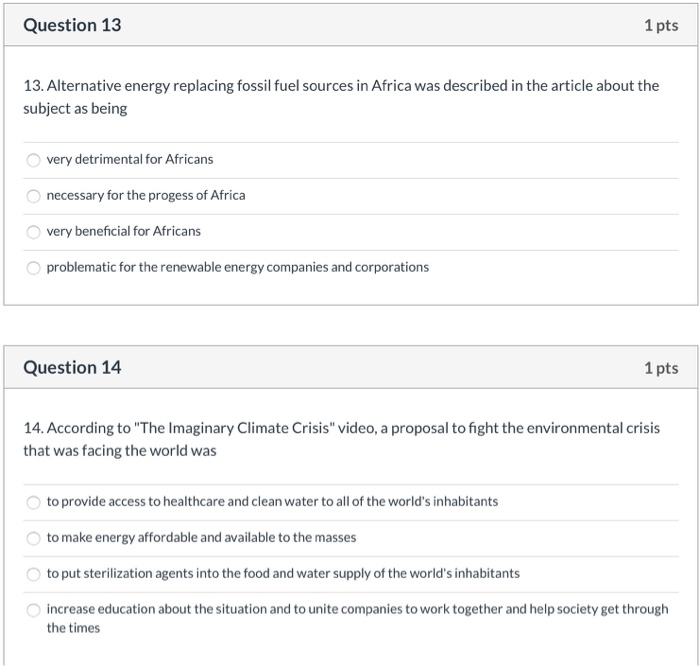 Solved Question 13 1 pts 13. Alternative energy replacing | Chegg.com