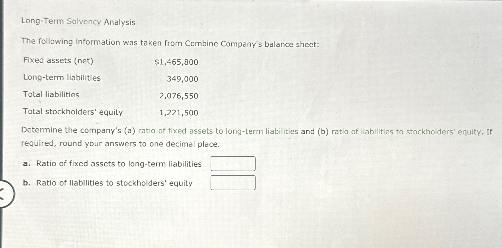 Solved Long-Term Solvency AnalysisThe following information | Chegg.com