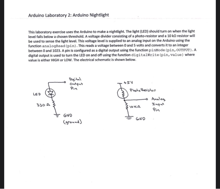 Solved Arduino Laboratory 2 Arduino Nightlight This