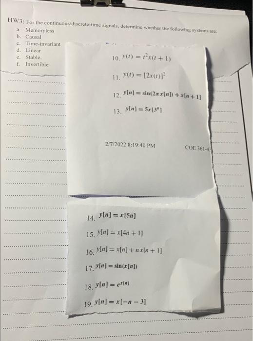 Solved HW3: For the continuous/discrete-time signals, | Chegg.com