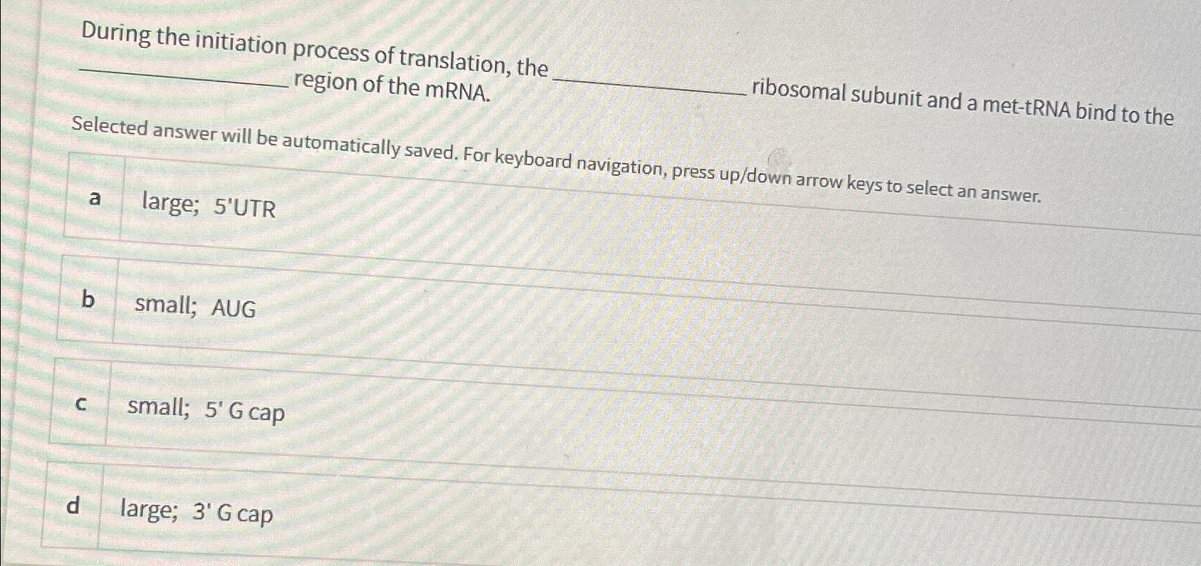 Solved During the initiation process of translation, the | Chegg.com