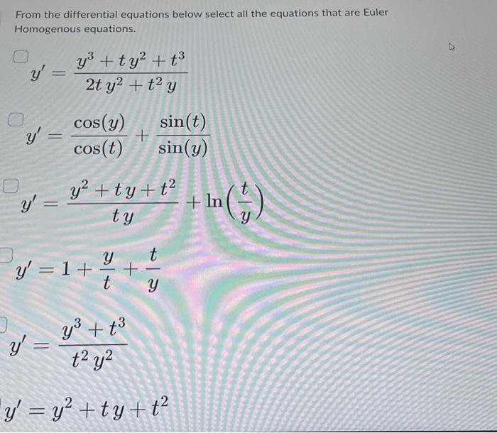 Solved From the differential equations below select all the | Chegg.com