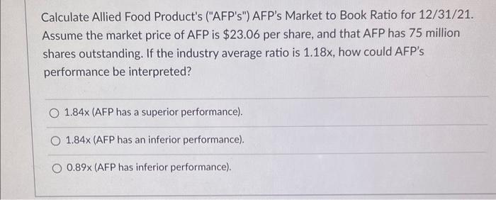 Solved Calculate Allied Food Product's ("AFP's") AFP's | Chegg.com
