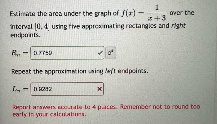 Solved Estimate the area under the graph of f(x)=x+31 over | Chegg.com