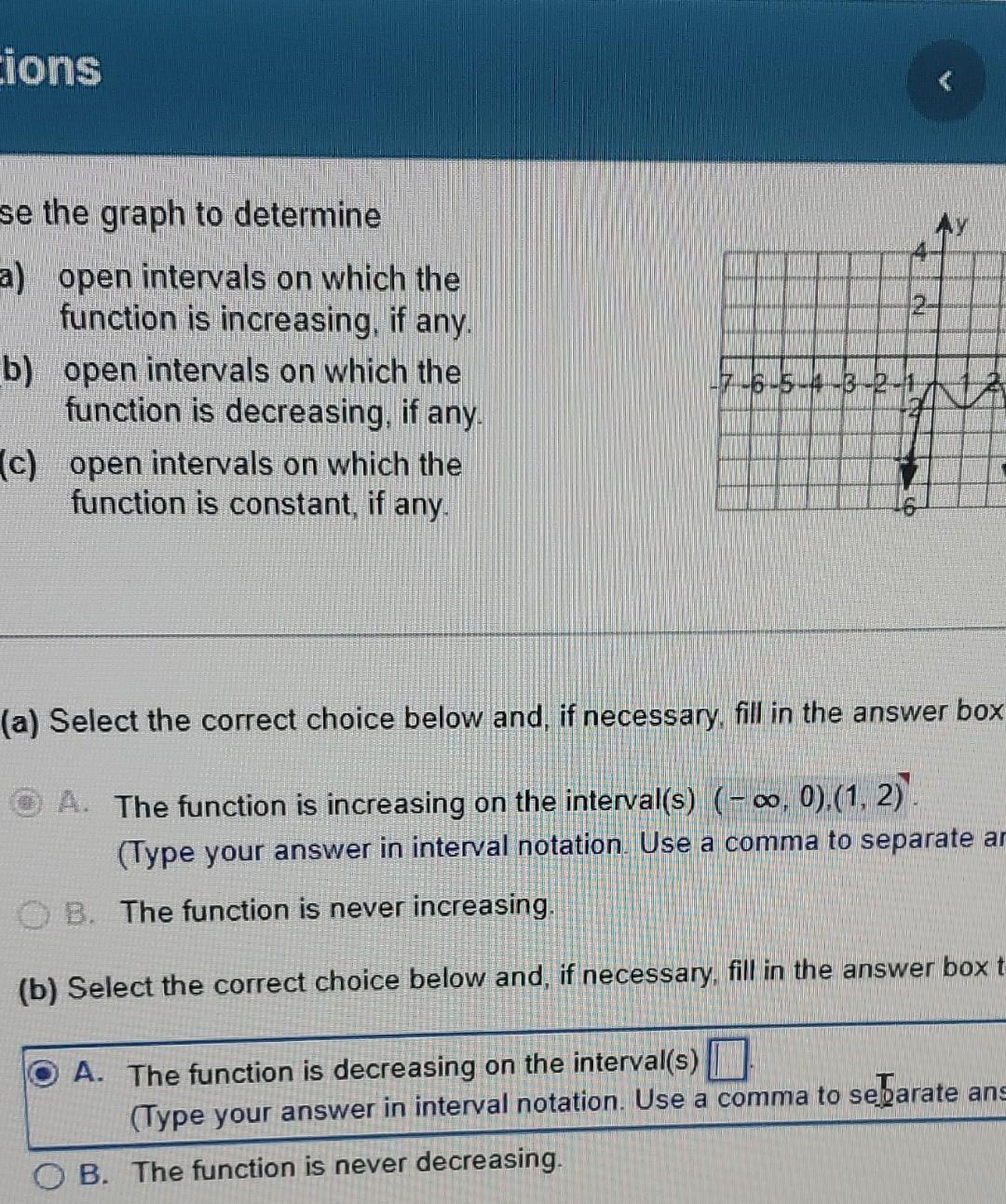 se the graph to determine a) open intervals on which | Chegg.com