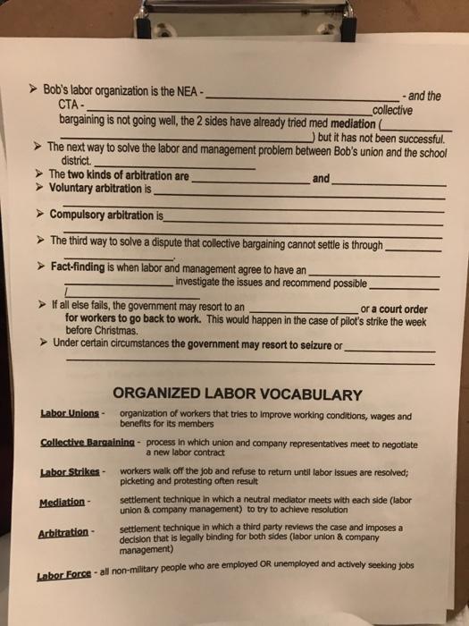 Chapter 9-3 NOTES - LABOR "Resolving Union & | Chegg.com