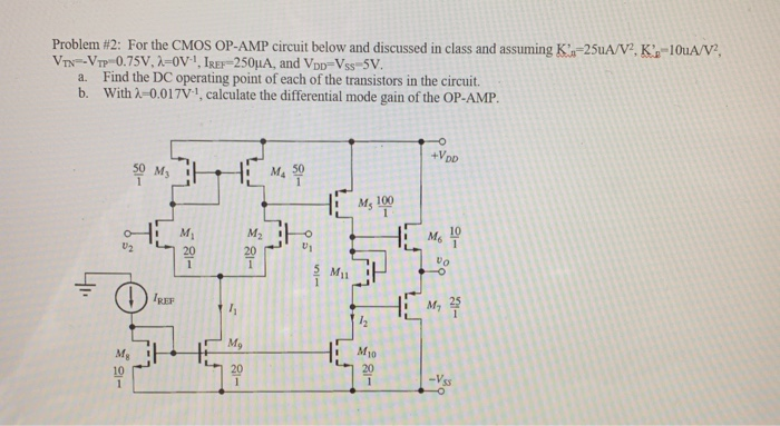 Solved Problem #2: For the CMOS OP-AMP circuit below and | Chegg.com