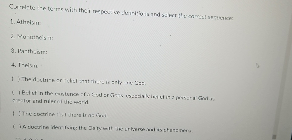 Solved Correlate the terms with their respective definitions | Chegg.com