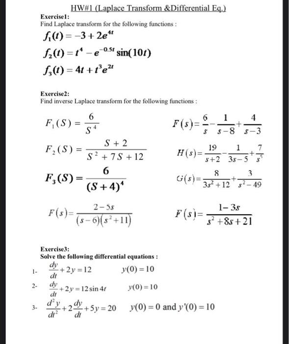 Solved HW#1 (Laplace Transform & Differential Eq.) | Chegg.com