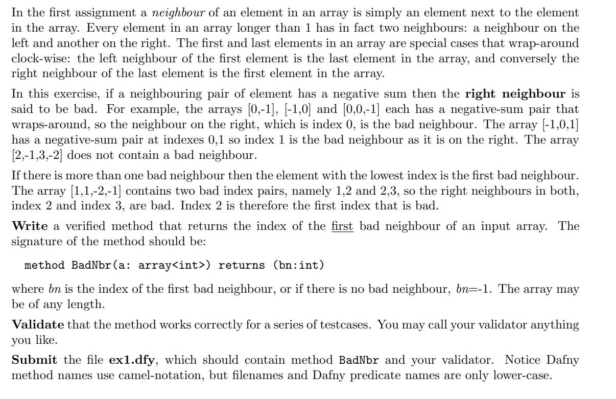 Solved method BadNbr(a: array) ﻿returns (bn: int){ // ﻿If | Chegg.com