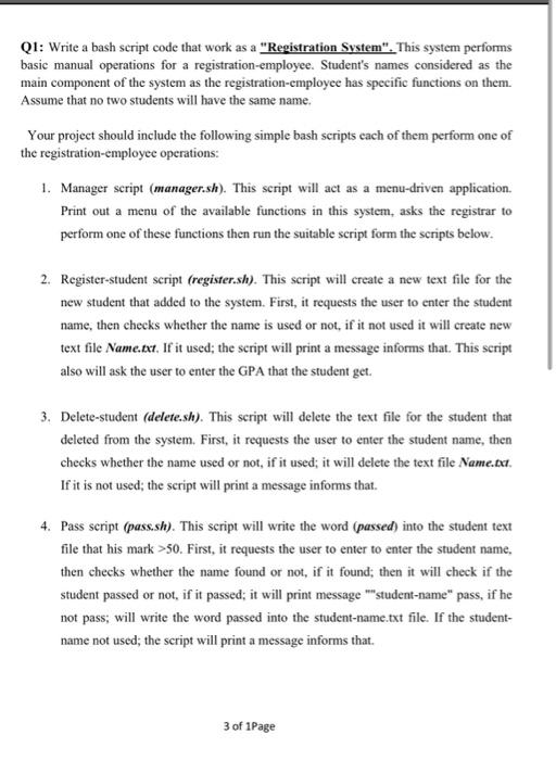 Solved 2. Register-student script (register.sh). This script | Chegg.com