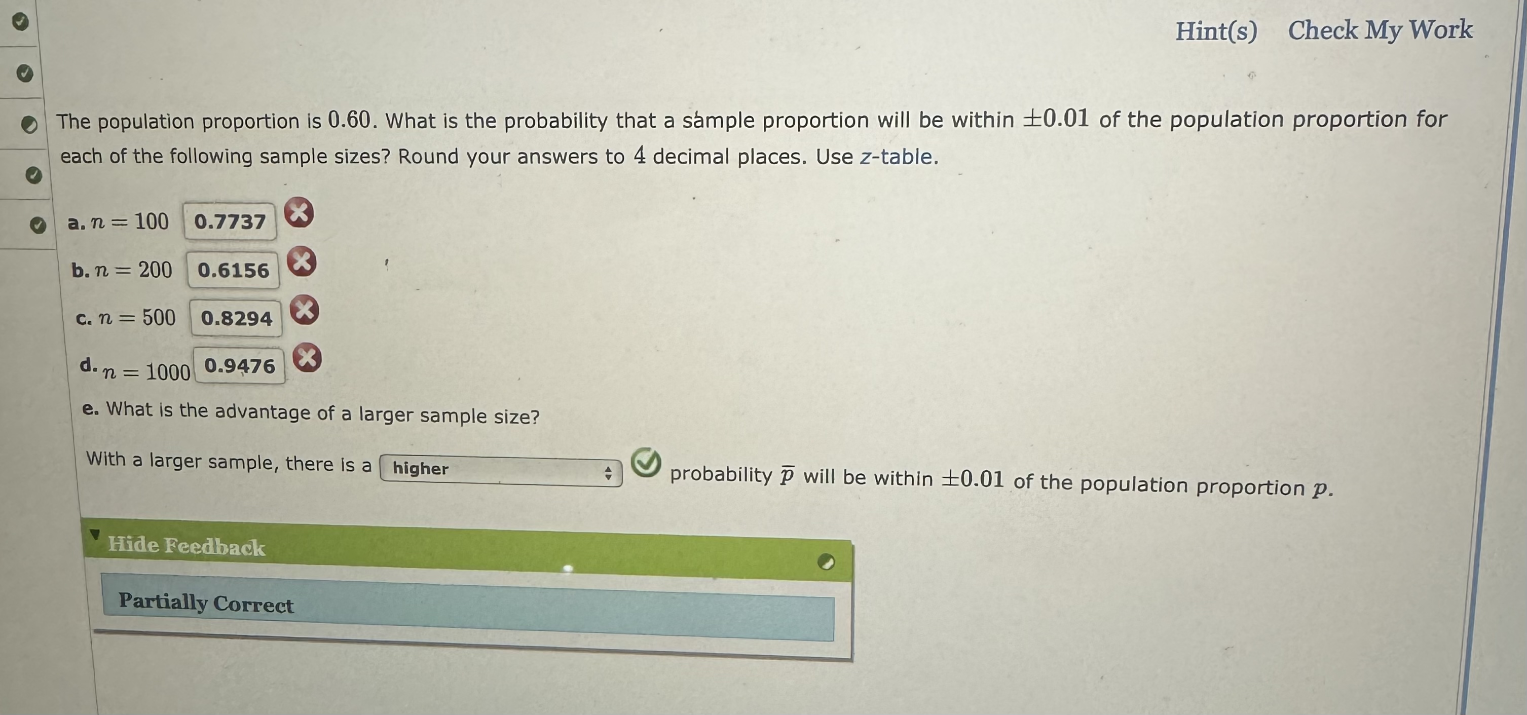 Solved Hint(s) ﻿Check My WorkThe population proportion is | Chegg.com