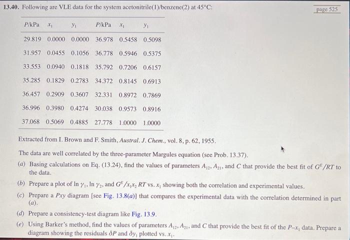 Solved 13.40. Following are VLE data for the system | Chegg.com