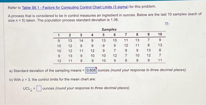 Solved Refer to Table S6.1 - Factors for Computing Control | Chegg.com