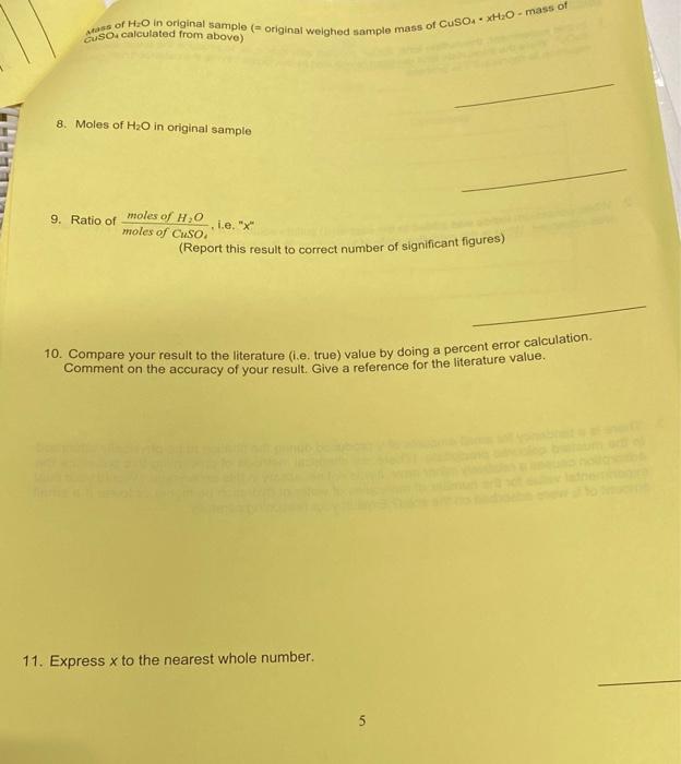 Solved DATA Mass of CuSO4 xH20 crystals (9) = 601779 | Chegg.com