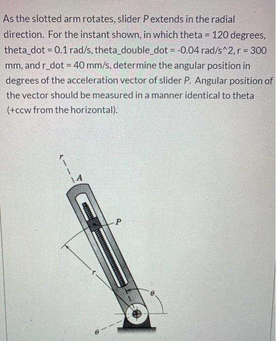 Solved As the slotted arm rotates, slider Pextends in the | Chegg.com