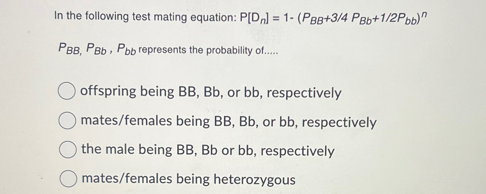 Solved In the following test mating equation: | Chegg.com