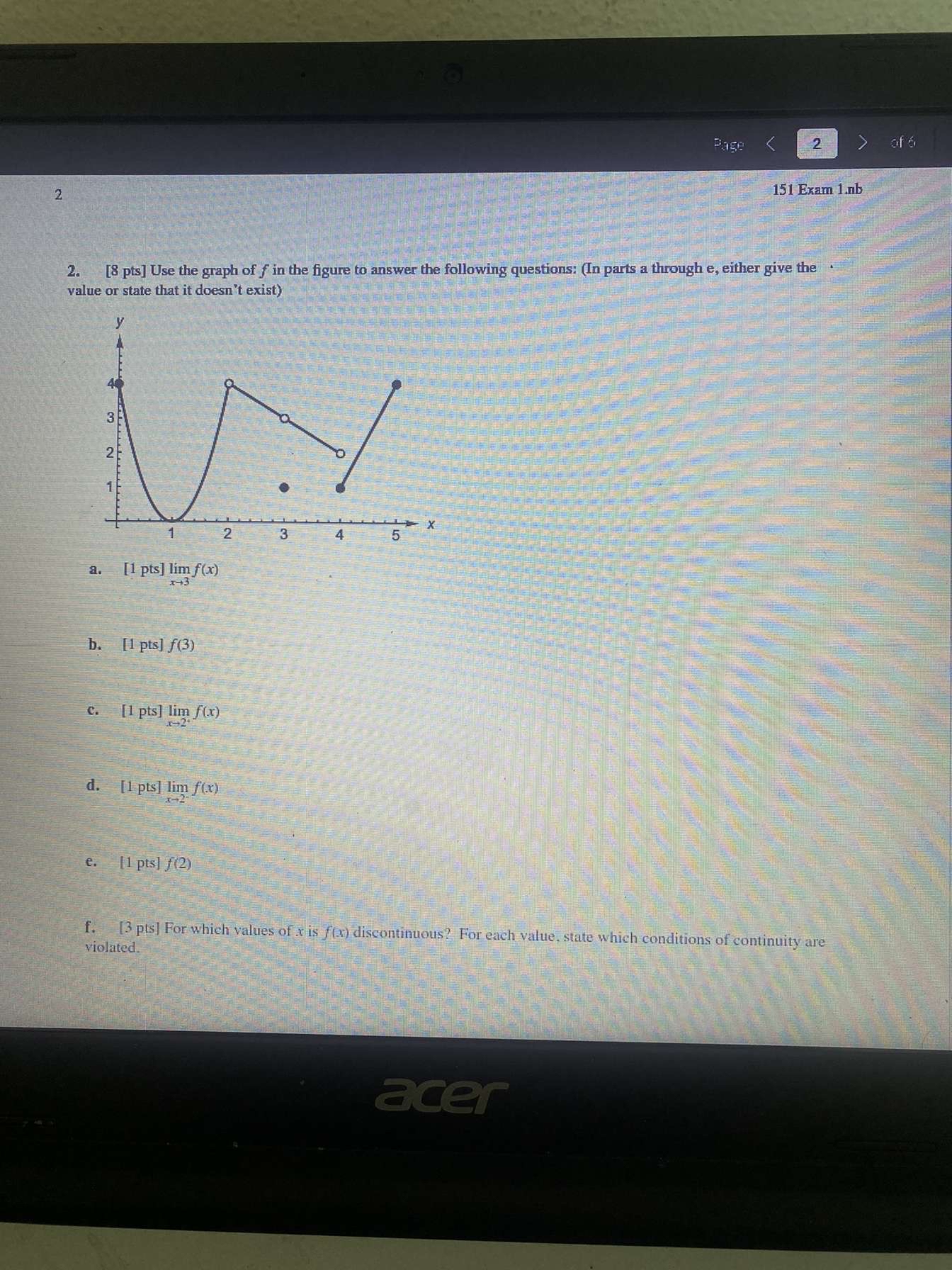 Solved Pase2af 62151 ﻿Exam 1.nb2. [8 ﻿pts] ﻿Use the graph of | Chegg.com