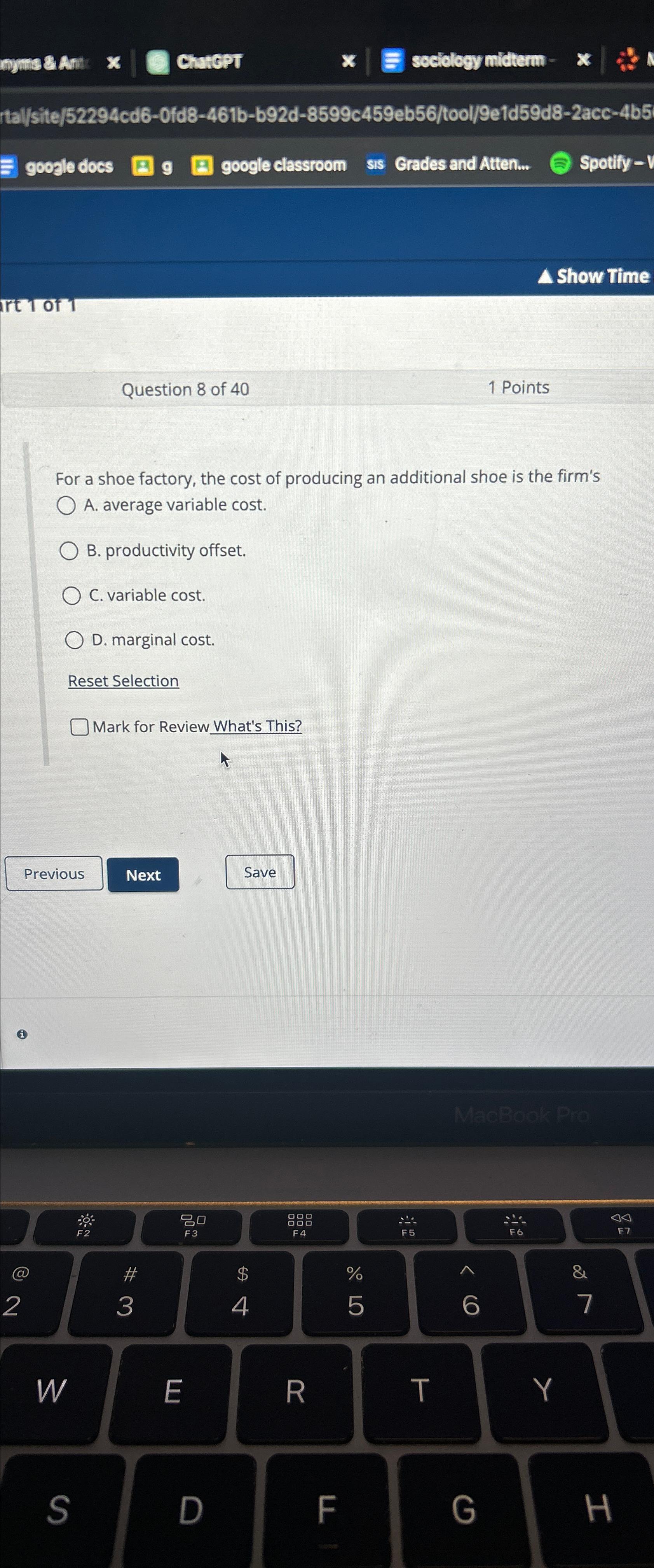 Solved Show TimeQuestion 8 ﻿of 401 ﻿PointsFor a shoe | Chegg.com