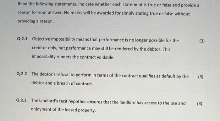 Solved Read the following statements. Indicate whether each | Chegg.com