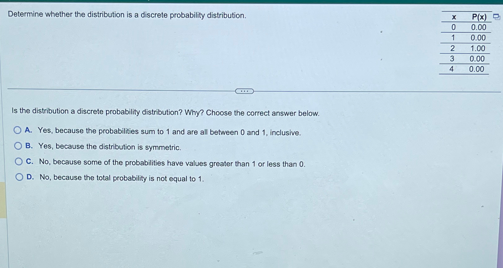 Solved Determine whether the distribution is a discrete | Chegg.com
