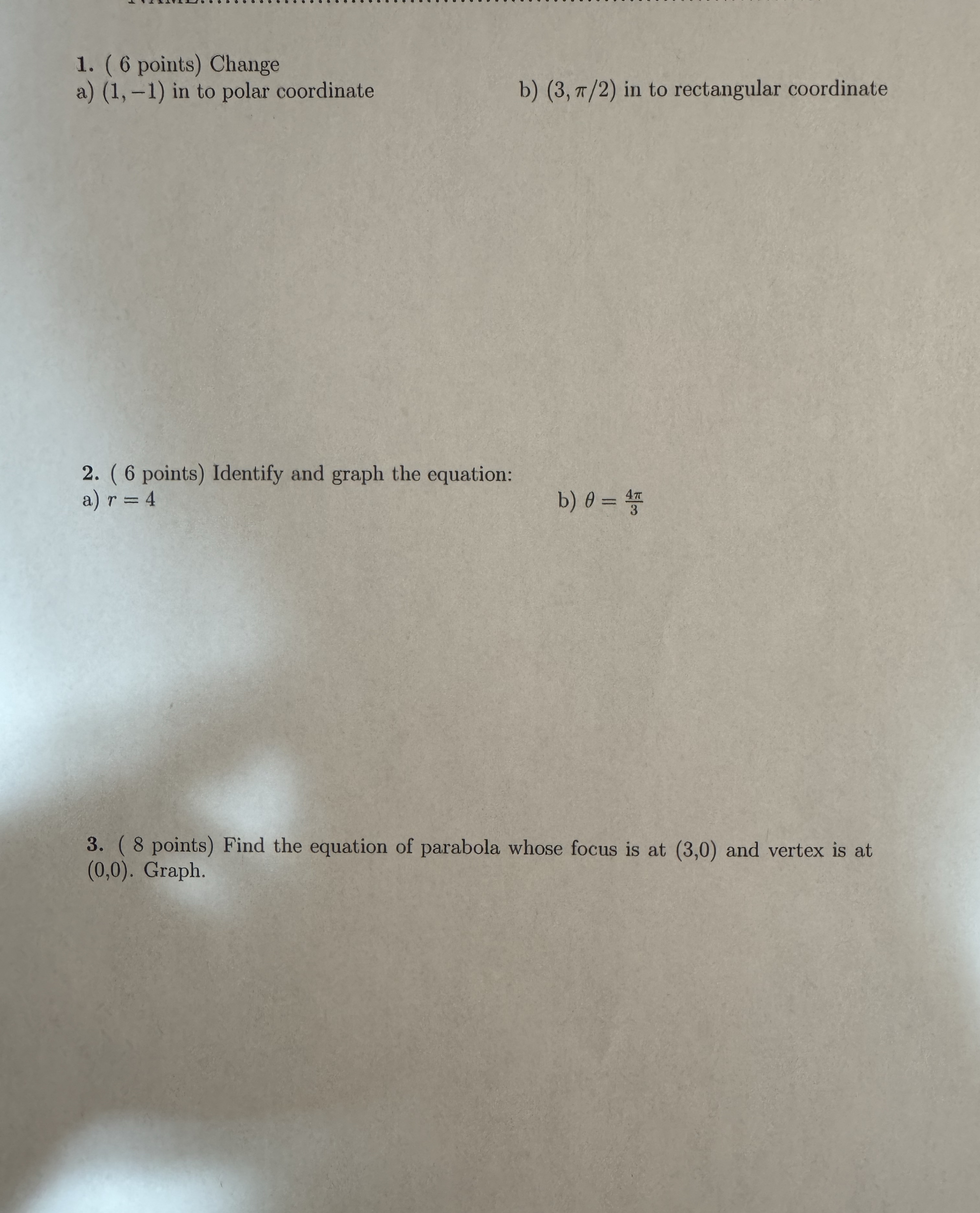 ( 6 ﻿points) ﻿Changea) (1,-1) ﻿in to polar | Chegg.com