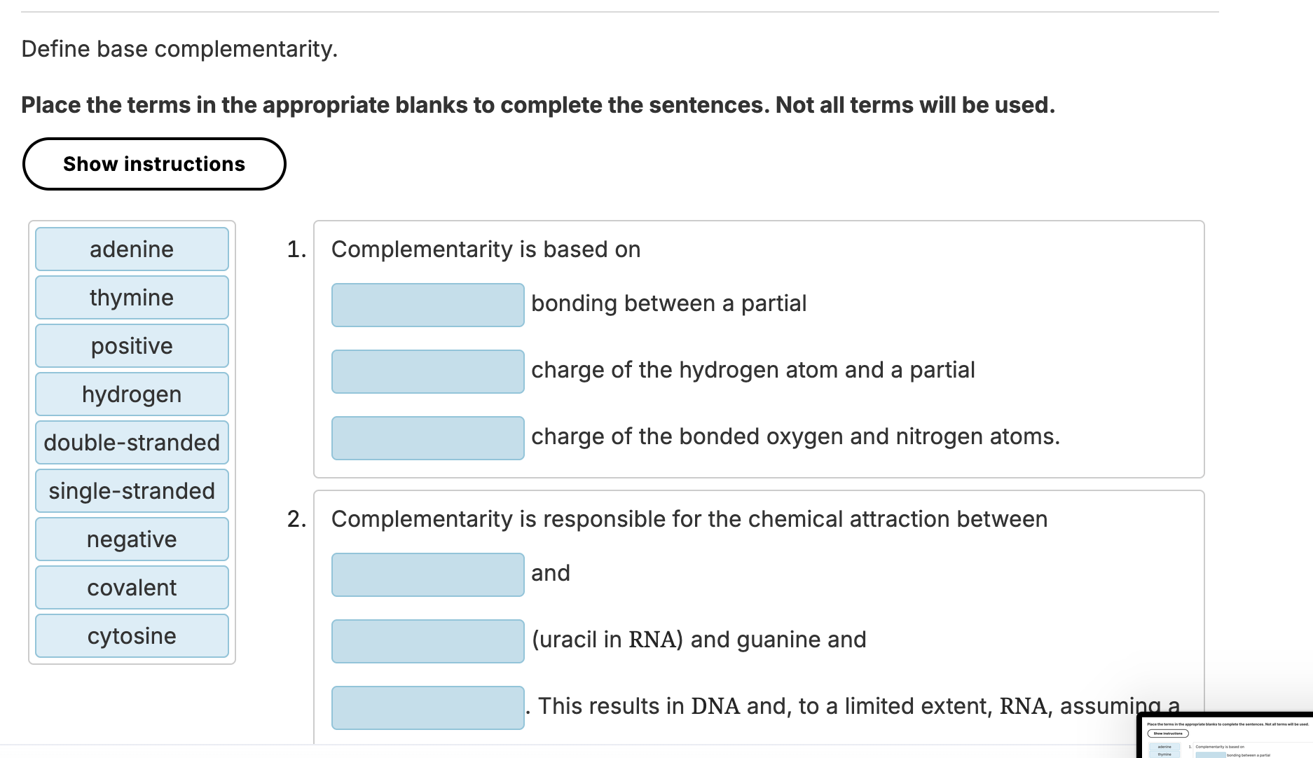 Solved Define base complementarity.Place the terms in the | Chegg.com