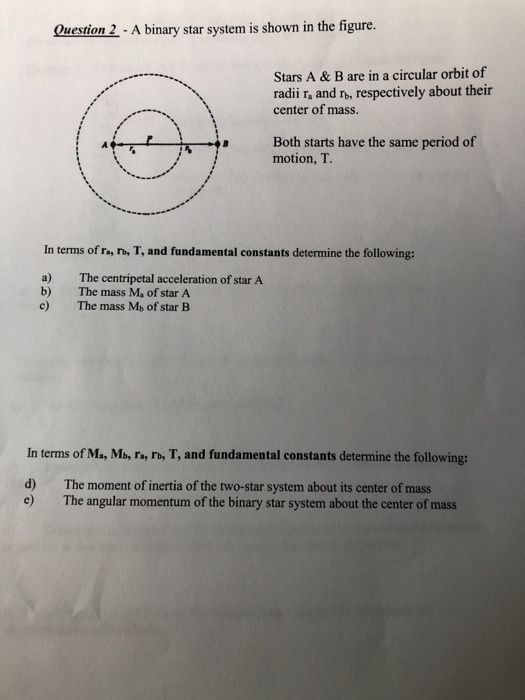 Solved Question 2 - A binary star system is shown in the | Chegg.com