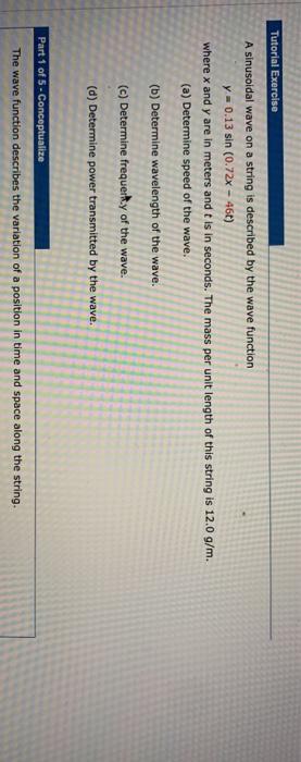 Solved Tutorial Exercise A sinusoidal wave on a string is | Chegg.com