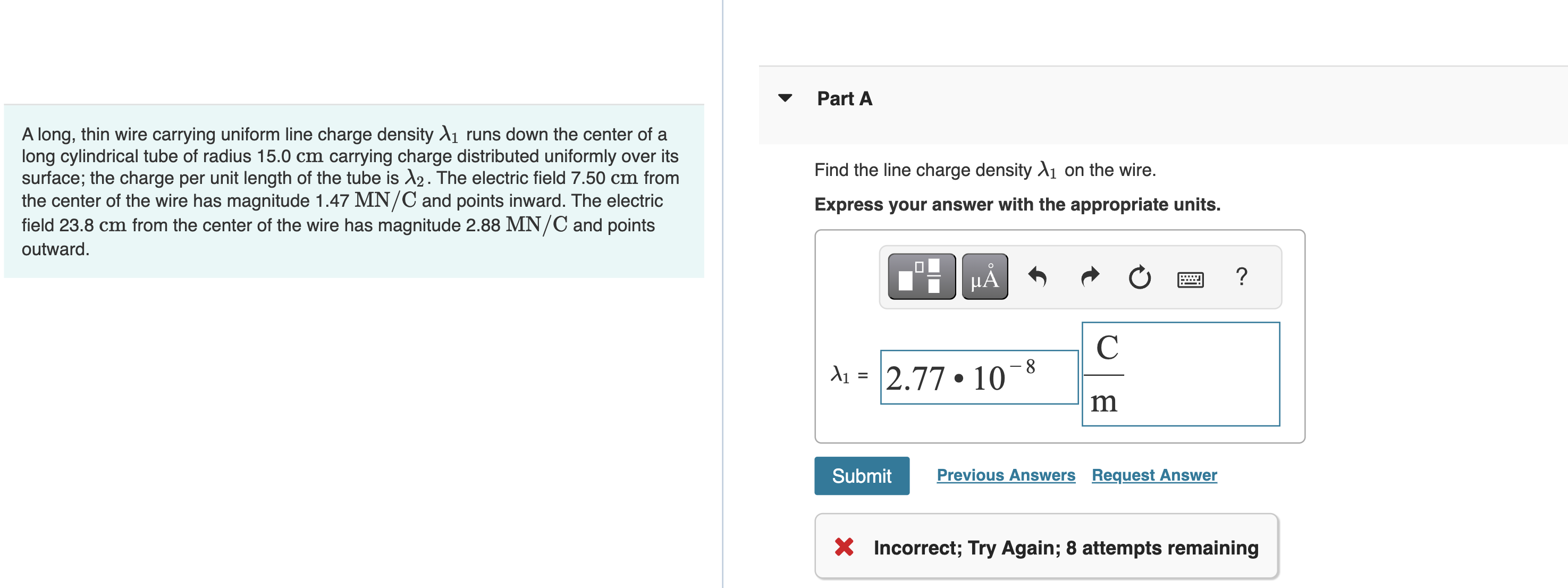 Solved A long, thin wire carrying uniform line charge | Chegg.com